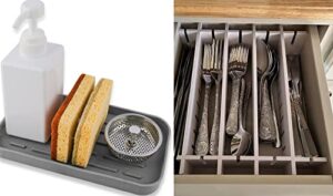 kitchen storage set with 8pcs deep drawer dividers (42cm x 9cm) and 1pc grey silicone sponge holder. a clean kitchen gives a good mood by hgzye