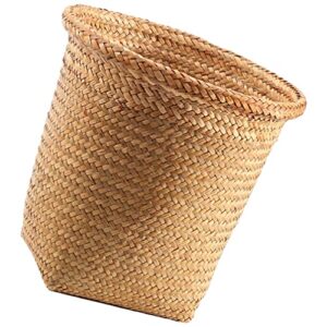 doitool waste paper basket seagrass waste basket woven trash can, small round natural wastebasket wicker waste basket garbage bin for bathroom kitchen home office rattan garbage bins