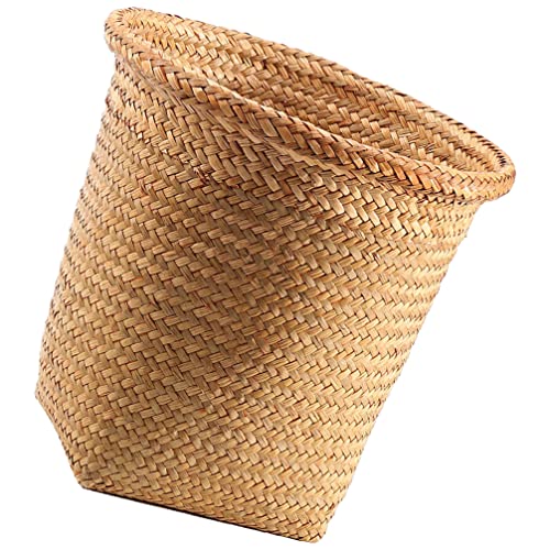 DOITOOL Waste Paper Basket Seagrass Waste Basket Woven Trash Can, Small Round Natural Wastebasket Wicker Waste Basket Garbage Bin for Bathroom Kitchen Home Office Rattan Garbage Bins