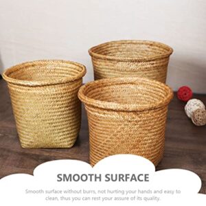 DOITOOL Waste Paper Basket Seagrass Waste Basket Woven Trash Can, Small Round Natural Wastebasket Wicker Waste Basket Garbage Bin for Bathroom Kitchen Home Office Rattan Garbage Bins