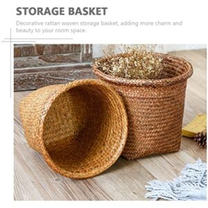 DOITOOL Waste Paper Basket Seagrass Waste Basket Woven Trash Can, Small Round Natural Wastebasket Wicker Waste Basket Garbage Bin for Bathroom Kitchen Home Office Rattan Garbage Bins