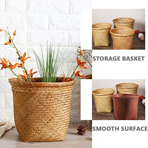 DOITOOL Waste Paper Basket Seagrass Waste Basket Woven Trash Can, Small Round Natural Wastebasket Wicker Waste Basket Garbage Bin for Bathroom Kitchen Home Office Rattan Garbage Bins