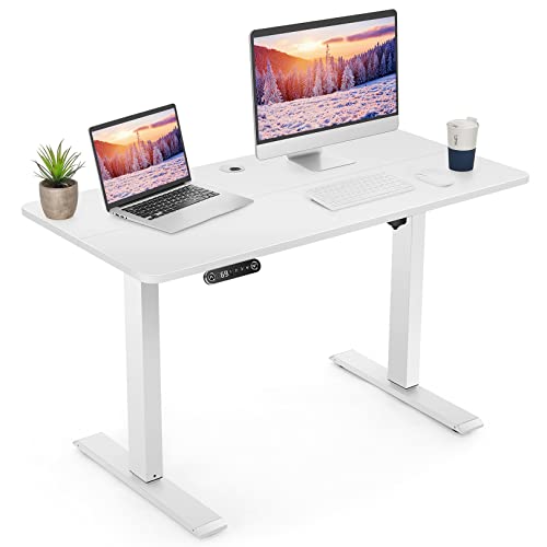 KORGOL 48'' x 24'' Electric Standing Desk Adjustable Height Sit Stand Desk with Double Cross Beam Structure, 27''-45'' Lifting Range Stand up Desk(White)