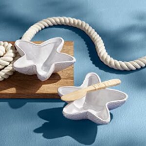 Mud Pie Starfish Dip Cups Set, 1 1/2" x 5 1/2" | Spreader 5 1/2", White