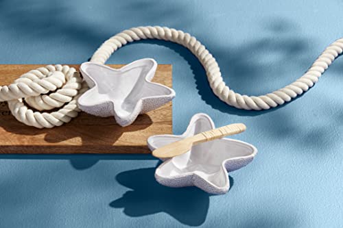 Mud Pie Starfish Dip Cups Set, 1 1/2" x 5 1/2" | Spreader 5 1/2", White