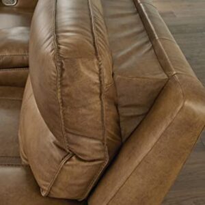 Signature Design by Ashley Game Plan Contemporary Tufted Leather Power Reclining Loveseat with Console and Adjustable Headrest, Light Brown