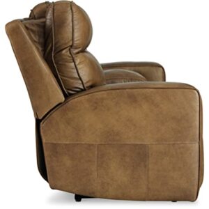 Signature Design by Ashley Game Plan Contemporary Tufted Leather Power Reclining Loveseat with Console and Adjustable Headrest, Light Brown