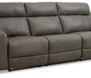 Signature Design by Ashley Roman Contemporary Tufted Leather Power Reclining Sofa with Adjustable Headrest, Gray