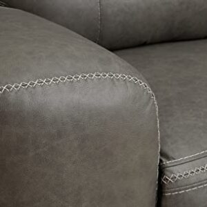 Signature Design by Ashley Roman Contemporary Tufted Leather Power Reclining Sofa with Adjustable Headrest, Gray