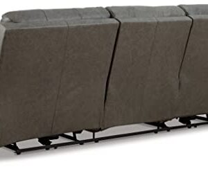 Signature Design by Ashley Roman Contemporary Tufted Leather Power Reclining Sofa with Adjustable Headrest, Gray