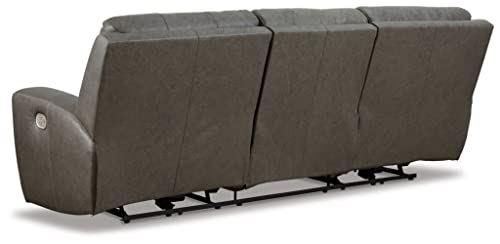 Signature Design by Ashley Roman Contemporary Tufted Leather Power Reclining Sofa with Adjustable Headrest, Gray