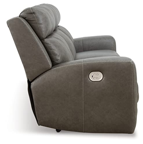 Signature Design by Ashley Roman Contemporary Tufted Leather Power Reclining Sofa with Adjustable Headrest, Gray