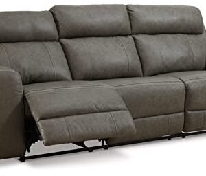 Signature Design by Ashley Roman Contemporary Tufted Leather Power Reclining Sofa with Adjustable Headrest, Gray