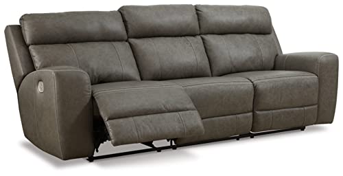 Signature Design by Ashley Roman Contemporary Tufted Leather Power Reclining Sofa with Adjustable Headrest, Gray