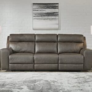 Signature Design by Ashley Roman Contemporary Tufted Leather Power Reclining Sofa with Adjustable Headrest, Gray