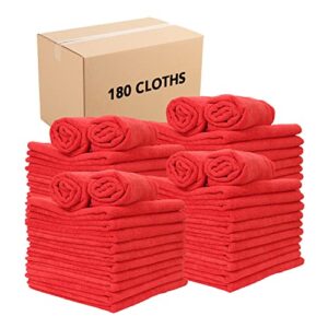 arkwright microfiber glass cleaning cloths - (case of 180) quick absorbent drying set of cleaning towels bulk, perfect for cars, kitchen, home and gym, 16 x 16 in, red