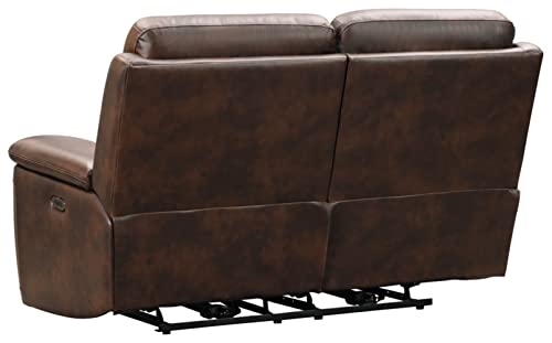 Signature Design by Ashley Wentler Traditional Tufted Leather Power Reclining Loveseat with Adjustable Headrest, Dark Brown