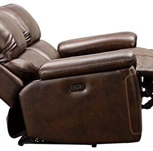 Signature Design by Ashley Wentler Traditional Tufted Leather Power Reclining Loveseat with Adjustable Headrest, Dark Brown