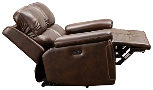 Signature Design by Ashley Wentler Traditional Tufted Leather Power Reclining Loveseat with Adjustable Headrest, Dark Brown