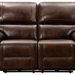 Signature Design by Ashley Wentler Traditional Tufted Leather Power Reclining Loveseat with Adjustable Headrest, Dark Brown