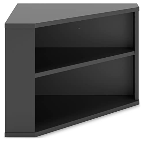 Signature Design by Ashley Otaska Modern Home Office Corner Bookcase with 2 Open Shelves, Black