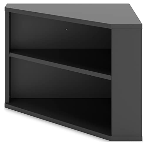 Signature Design by Ashley Otaska Modern Home Office Corner Bookcase with 2 Open Shelves, Black