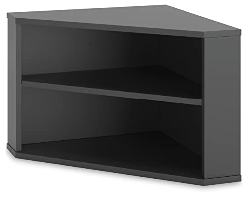 Signature Design by Ashley Otaska Modern Home Office Corner Bookcase with 2 Open Shelves, Black