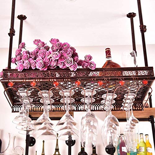 Stylish Simplicity Double Tiers Bars Hanging Wine Bottles Holder with Rhinestone, Ktv Creative Ceiling Cups/Wine Glass/Goblet Holder Stand Rack Metal Steel Storage Shlef, PIBM, Bronze, L120*W35cm