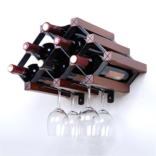 Stylish Simplicity Wine Rack Hanging Cup Holder Upside Down Wine Shelf Solid Wood Household Wine Cellar, PIBM