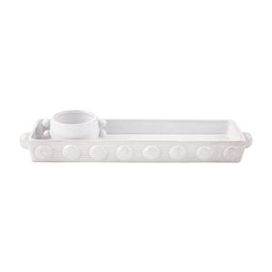 mud pie beaded dip and tray set, 4" x 14" 3 3/4" x 2" dia, white