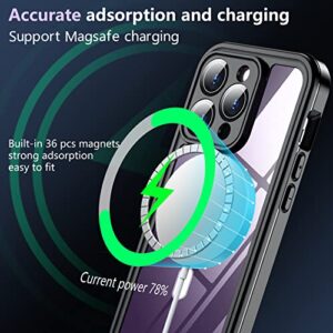 SPIDERCASE for iPhone 14 Pro Case Waterproof, Built-in 9H Tempered Glass Screen& Camera Lens Protector [Dustproof] [Military Dropproof][Compatible for Magsafe][IP68 Underwater] Case,Black/Clear