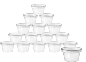 decorrack 16 pack 4 oz plastic portion cups with lids, bpa free plastic disposable containers with leakproof lids for souffle, jello shot cups, condiments, and dipping sauce (16 pack)