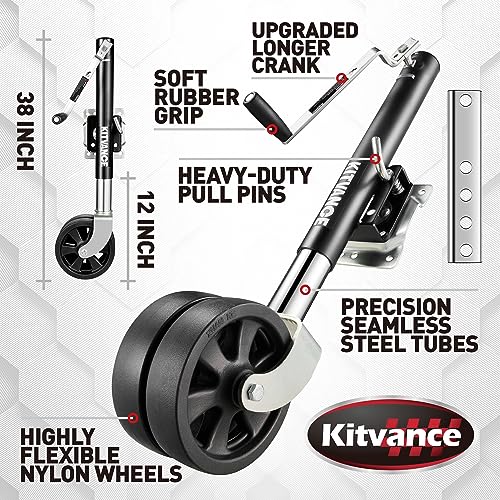 Upgraded Boat Trailer Jack with 8" Double Wheels- 2000 lbs Heavy Duty Boat Trailer Tongue Jack with Improved Ergonomic Handle, Swivel Boat Trailer Jack for RV Boat - 12" Vertical Travel