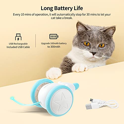 Zisnkdas Interactive Cat Toys for Indoor Cats, Automatic Cat Mouse Chase Toys with LED Light, Smart Electric Cat Toys, Mouse Squeaking Sound,USB Rechargeable, Kitten Toys for Pet Exercise Playing