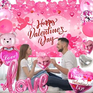 Valentines Decorations-Valentines Day Backdrop for Photography Cupid Romantic I Love You Balloons for Bedroom,Pink Happy Valentines Day Decor