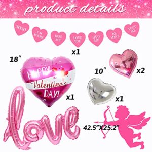 Valentines Decorations-Valentines Day Backdrop for Photography Cupid Romantic I Love You Balloons for Bedroom,Pink Happy Valentines Day Decor