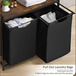 Graciadeco Double Laundry Hamper 2 Compartment Laundry Sorter with shelf 2 Section Laundry Basket with 2 x 16 Gal Pull Out Removable Bags