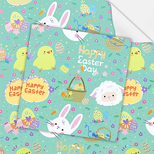 Gift Wrapping Papers, Easter Egg Rabbit Sheep Chick Wrap Paper, Happy Easter Theme Gift Wrap Paper for Kids Girls Boys Family Friends in Eater Day or Birthday Party, 20 x 28 inches per sheet(6 sheets)