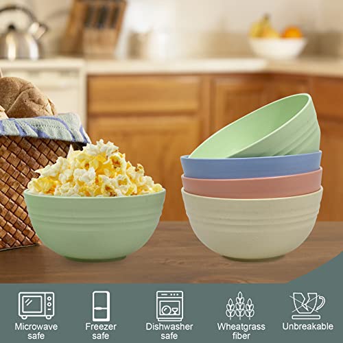 Epahi Unbreakable Cereal Bowls Set of 4, 26 OZ Microwave Dishwasher Safe Bowls Reusable Wheat Straw Bowls for Serving Soup, Oatmeal, Pasta and Salad