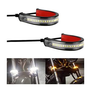 zipelo 2pcs motorcycle led turn signal light, flexible switchback dual-color white & amber fork turn signal blinkers, drl daytime running light waterproof adjustable strips bars for motorbike