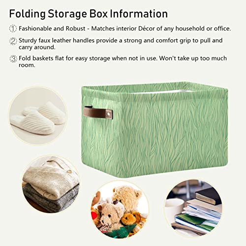 Kigai Bright Grass Square Storage Basket, Portable Leather Storage Basket for Office, Furniture, 14.2 L x 10.2 W x 8.3 H In