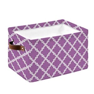 Storage Basket,Geometric Art Moroccan Check Collapsible Storage Bin with Handles Waterproof Foldable Cube Bins Purple Large Organizer Baskets for Shelves Closet Nursery