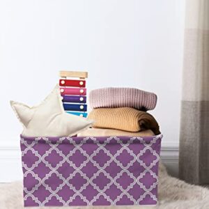 Storage Basket,Geometric Art Moroccan Check Collapsible Storage Bin with Handles Waterproof Foldable Cube Bins Purple Large Organizer Baskets for Shelves Closet Nursery