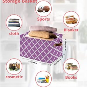 Storage Basket,Geometric Art Moroccan Check Collapsible Storage Bin with Handles Waterproof Foldable Cube Bins Purple Large Organizer Baskets for Shelves Closet Nursery