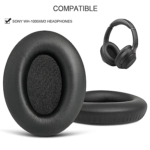 Gvoears Ear Pads for Sony XM3 WH-1000XM3 Wireless Noise Cancelling Over Ear Headphones Replacement Leather Earpads Cushions Earmuffs for WH 1000XM3 with Noise Isolation Memory Foam(Black)