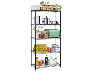 5-tier metal wire shelving unit kitchen shelf organizer garage storage rack utility shelf snack shelf, nsf certified storage shelves for storage, garage shelving kitchen storage shelf pantry shelves