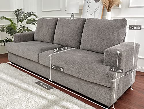 WEPATIO Sofa, Deep Seat Sofa-Contemporary Chenille Sofa Couch, 3 Seater Sofa for Living Room-Oversized Sofa, Grey Comfy Sofa