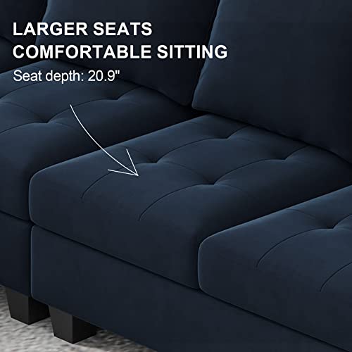 Belffin Velvet U Shaped Sectional Sofa Couch with Storage Ottoman Convertibel Sectional Sofa with Reversible Chaises Blue