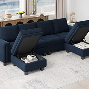 Belffin Velvet U Shaped Sectional Sofa Couch with Storage Ottoman Convertibel Sectional Sofa with Reversible Chaises Blue