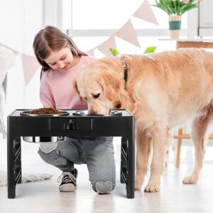 Lapensa Elevated Dog Bowls, Stainless Steel Raised Dog Bowl with Adjustable Stand, Double Dog Food and Water Bowl for Medium Large Dogs, 3 Heights 3.9”, 7.8”, 11.8”,(Black)